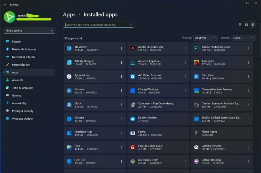 The Windows 11 Account and Apps & Features Settings pages have been changed