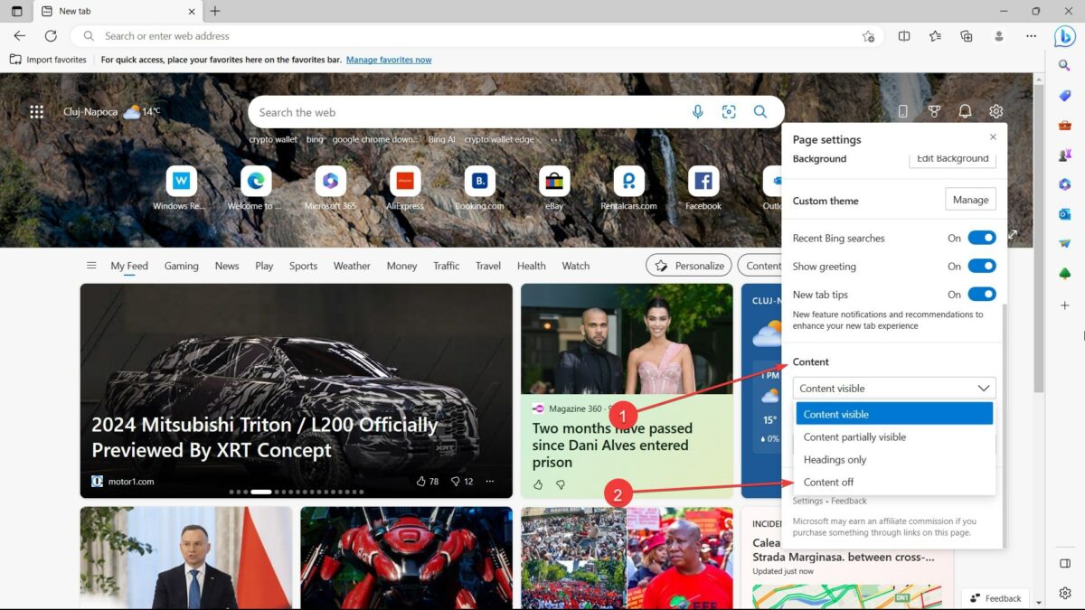 How to disable news feed on Edge