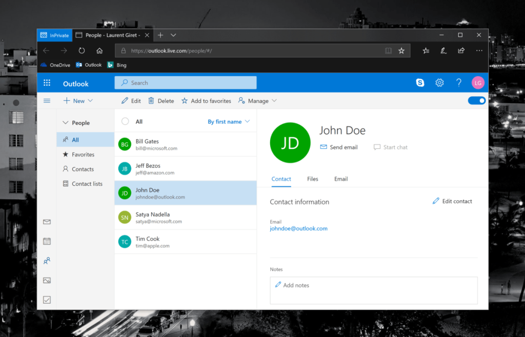 Outlook.com beta now has a redesigned “People” section