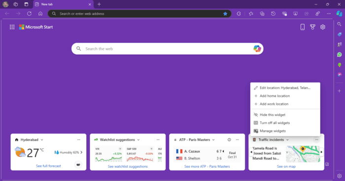 Microsoft Edge tests Widgets on New Tab Page Powered by MSN